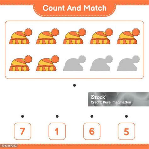 카운트 앤 매치 모자 수를 계산하고 올바른 숫자와 일치합니다 교육 어린이 게임 인쇄 워크 시트 벡터 일러스트레이션 0명에 대한 스톡 벡터 아트 및 기타 이미지 Istock