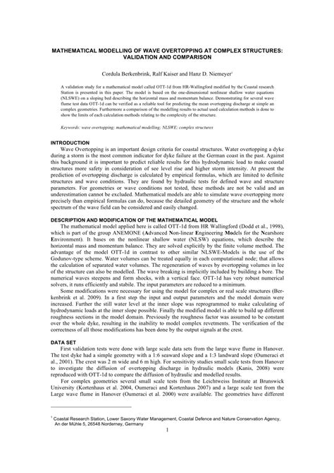 Pdf Mathematical Modelling Of Wave Overtopping At Complex Structures