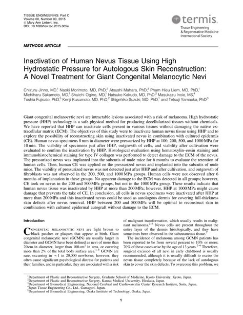 Pdf Inactivation Of Human Nevus Tissue Using High Hydrostatic Pressure For Autologous Skin