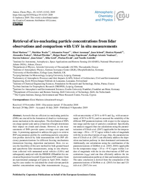Pdf Retrieval Of Ice Nucleating Particle Concentrations From Lidar Observations And Comparison