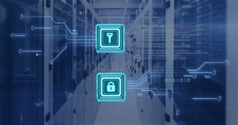 Image Of Digital Data Processing Padlock And Key Icons Circuit Board