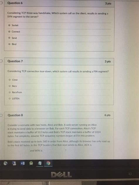 solved question 6 3 pts considering tcp three way handshake