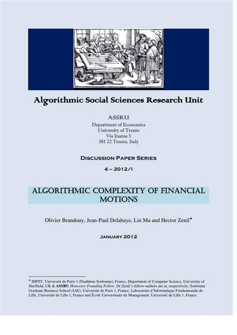 Pdf Algorithmic Complexity Of Financial Motions