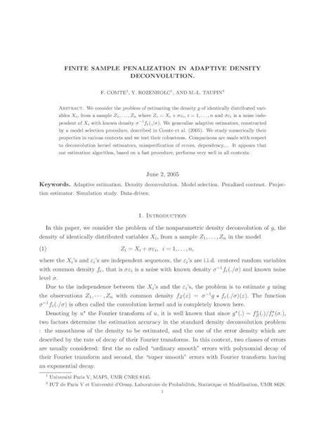 Pdf Finite Sample Penalization In Adaptive Densitycomtesimuldeconvnewpdf · 2005 6 2