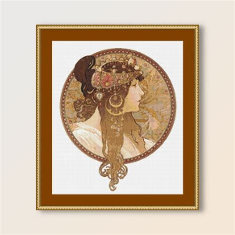 Alphonse Mucha Cross Stitch Pattern Byzantine Figure Instant Download