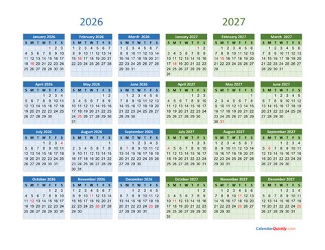 Yearly Calendar 2026 And 2027