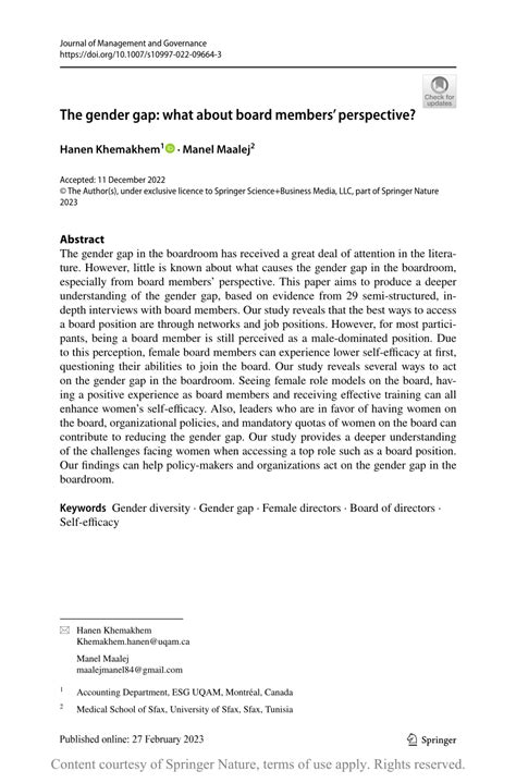 The Gender Gap What About Board Members Perspective Request Pdf