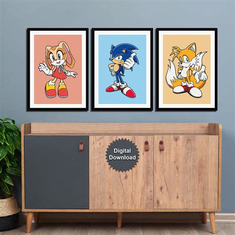 Minimally Designed Sonic Poster Set Printable Game Poster Video Game Room Decor Retro Game