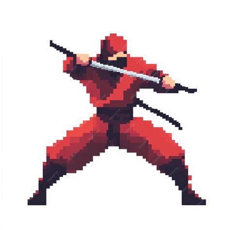 Premium Photo Ninja Fighter In Pixel Art Style Isolated On White