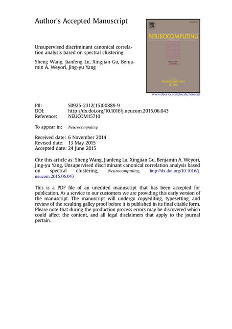 Pdf Unsupervised Discriminant Canonical Correlation Analysis Based On