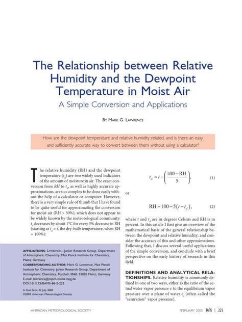 The Relationship Between Relative Humidity And The Dewpoint Temp In Moist Air Pdf Download