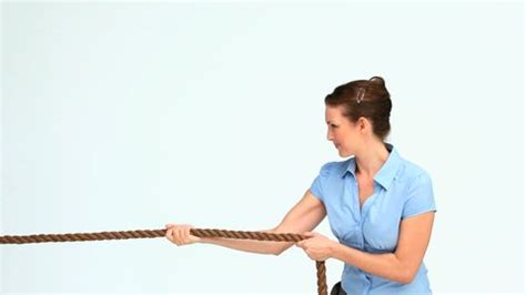 Woman Suit Pulling Rope Against White Stock Footage Video 100 Royalty