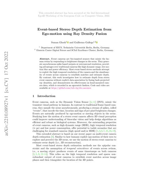 Event Based Stereo Depth Estimation From Ego Motion Using Ray Density