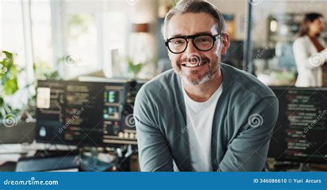 man engineer and glasses in office for portrait web programming and software development on