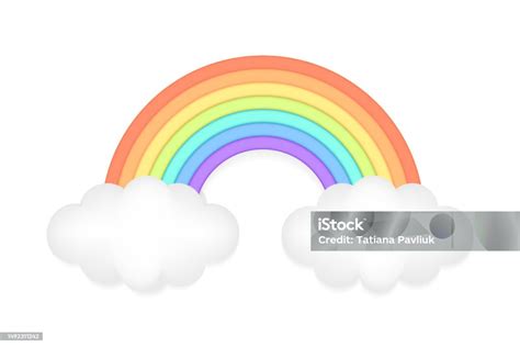 Abstrak 3d Rainbow Arch Dengan Awan Ilustrasi Vektor Dengan Efek Tanah