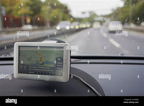 Berlin, Germany Navigationsgeraet, in a car on a motorway journey Stock ...