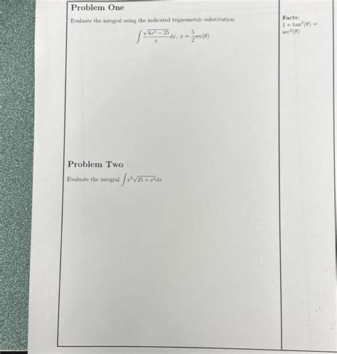 Solved Problem One Evaluate the integral using the indicated | Chegg.com