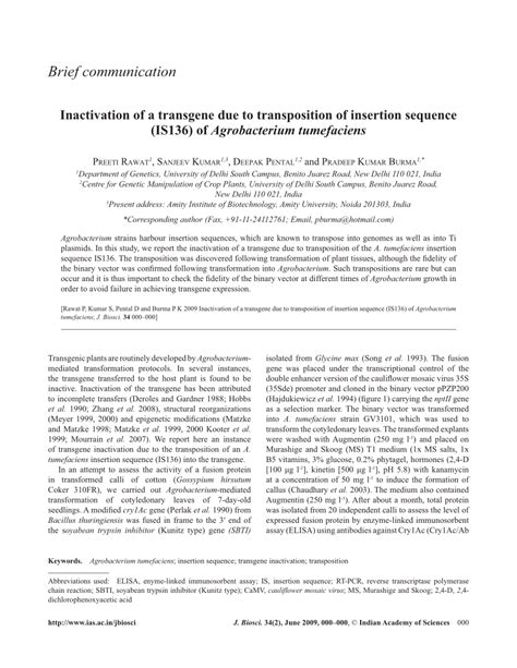 Pdf Inactivation Of A Transgene Due To Transposition Of Insertion