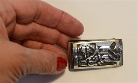 Hopi Sterling Silver Overlay Money Clip By Nathan Fred Antique