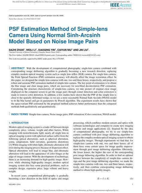 Pdf Psf Estimation Method Of Simple Lens Camera Using Normal Sinh