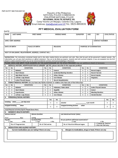 Pft Medical Evaluation Form 1 Pdf Menstruation Miscarriage