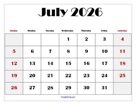 July 2026 Free Printable Calendar