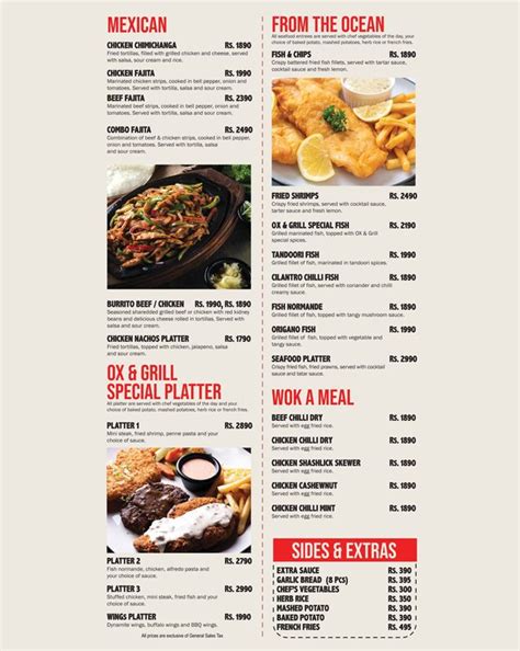 Ox And Grill Steakhouse Menu In Lahore Rated 0 Aug 2025