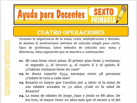 Las Cuatro Operaciones Para Sexto De Primaria Ayuda Para Docentes