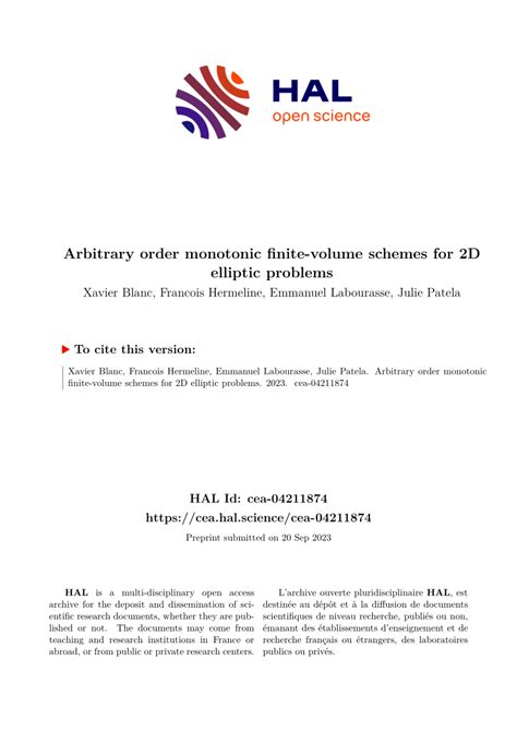 Pdf Arbitrary Order Monotonic Finite Volume Schemes For 2d Elliptic
