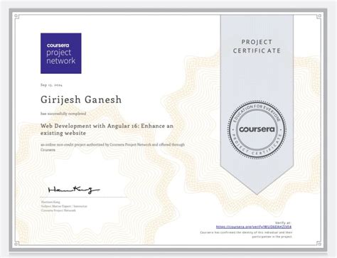 Angular 16 Project Certificate Girijesh Ganesh