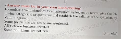 solved formulate a valid standard form categorical syllogism