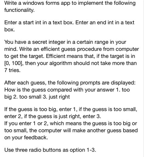 Solved Write A Windows Forms App To Implement The Following