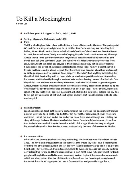 To Kill A Mockingbird Summary And Review Pdf To Kill A Mockingbird