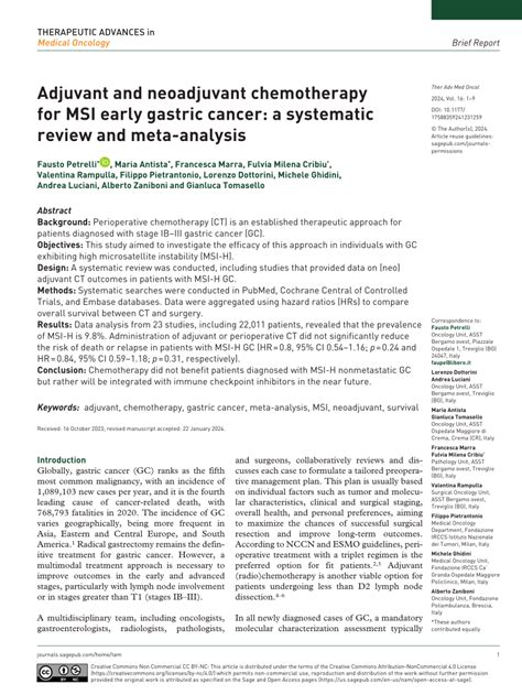 Pdf Adjuvant And Neoadjuvant Chemotherapy For Msi Early Gastric