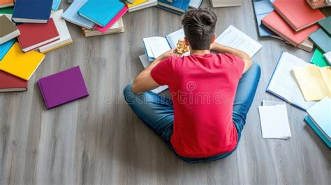A Man Sitting On The Floor Surrounded By Books And A Laptop Ai Stock