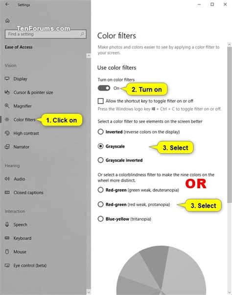 turn on or off color filters to the screen in windows 10 tutorials