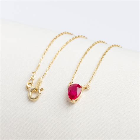 14k Solid Gold Ruby Drop Necklace Ruby Drop Necklace July Etsy