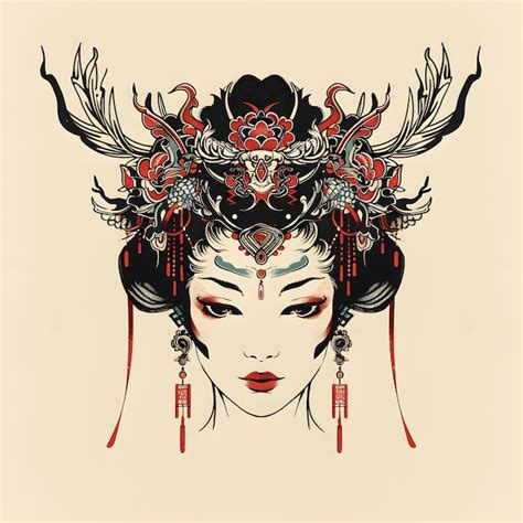 Yuki Onna Head Very Simple Traditional Tattoo Flash Styles Illustration
