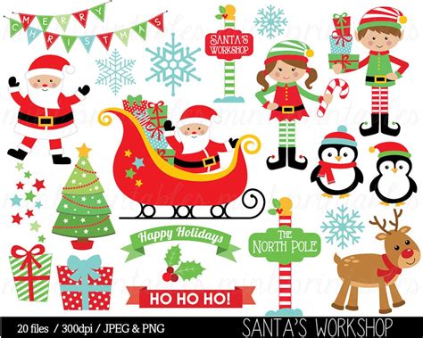 Christmas Clipart Santa Claus Clip Art Elf Elves Sleigh Reindeer