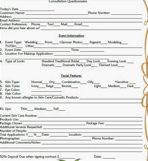 Free Makeup Consultation Form Template