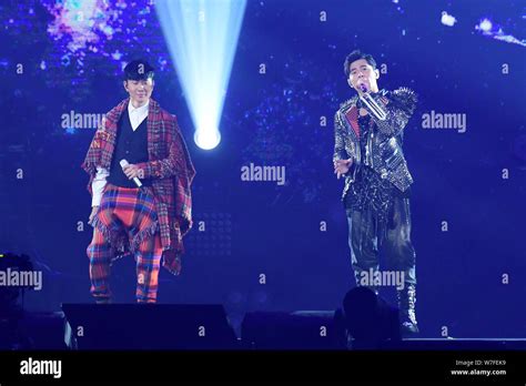 Taiwan Outtaiwanese Singer Jay Chou Right And Singaporean Singer