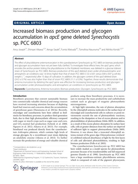 Pdf Increased Biomass Production And Glycogen Accumulation In Apce