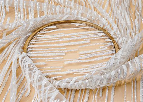 Pre Cut 2 Mtr White Fabric With All Over Gliter Work With Scalloped