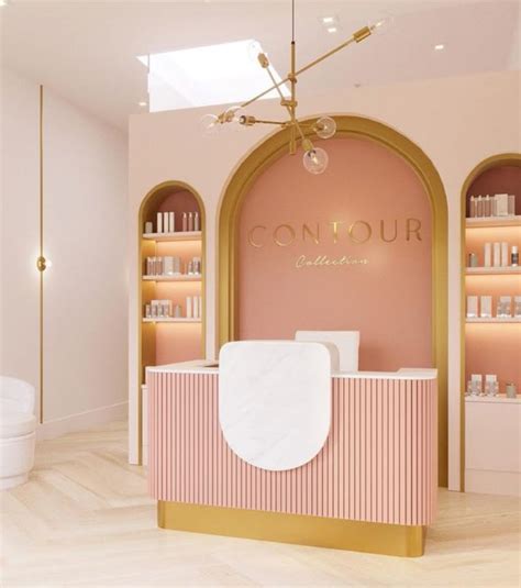 Pink Reception Desk Beauty Salon Front Desk Salão Moderno Hall De