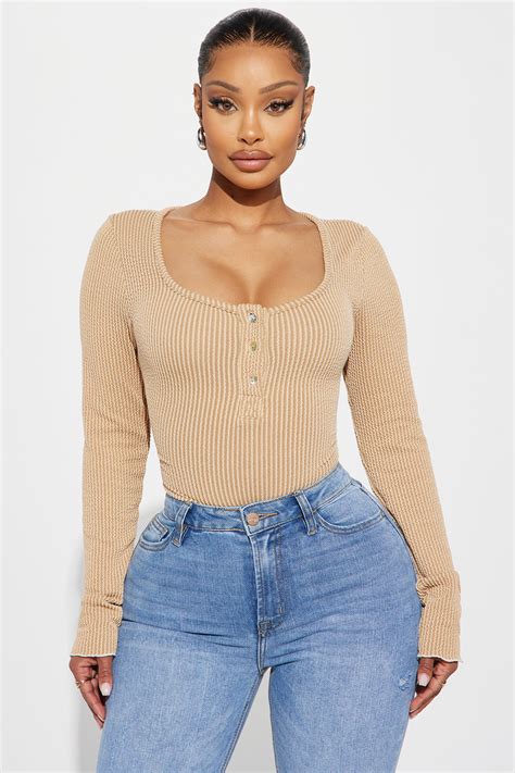 Emily Ribbed Bodysuit Beige Fashion Nova Bodysuits Fashion Nova