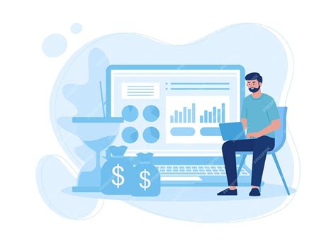 Premium Vector A Man Analyzes Growth Charts Diagrams And Money
