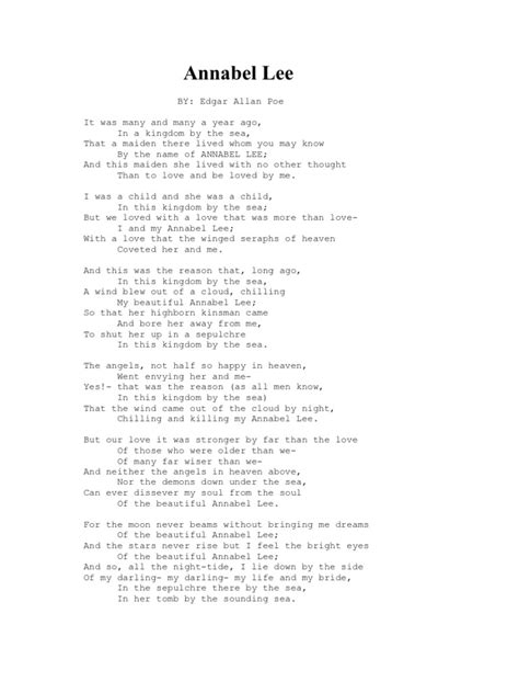 Annabel Lee Poem Pdf Annabel Lee By Edgar Allan Poe Kduh