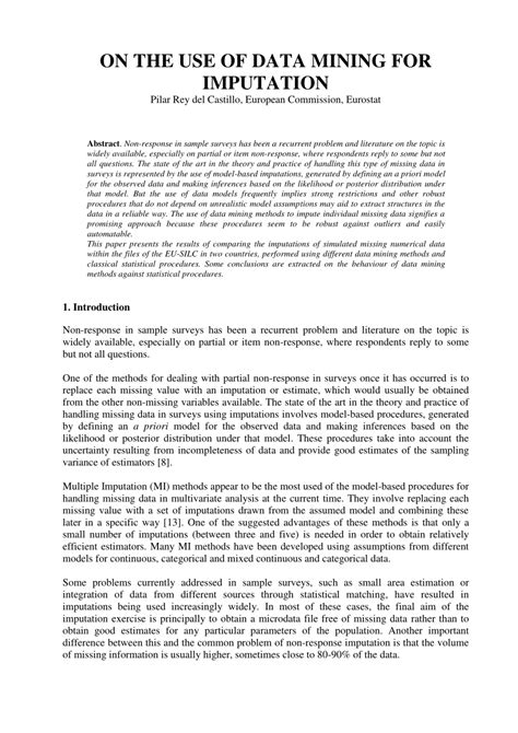 Pdf On The Use Of Data Mining For Imputation