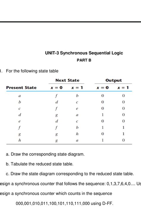 unit 3 synchronous sequential logic part b 1 for the following state table next state output