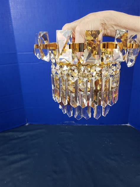 Gold Finish Cut Crystal Glass String 2 Light Wall Sconce 8 X 9 X 5 Etsy